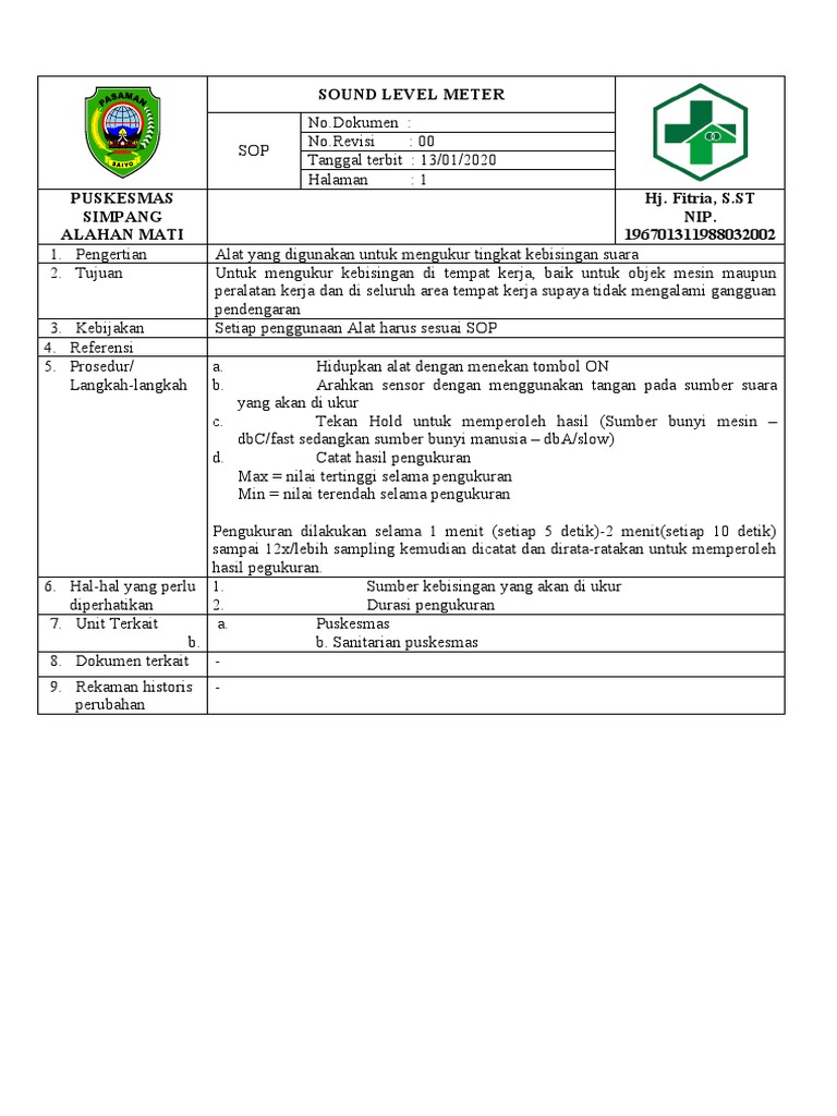 SOP Penggunaan SOUND LEVEL METER | PDF
