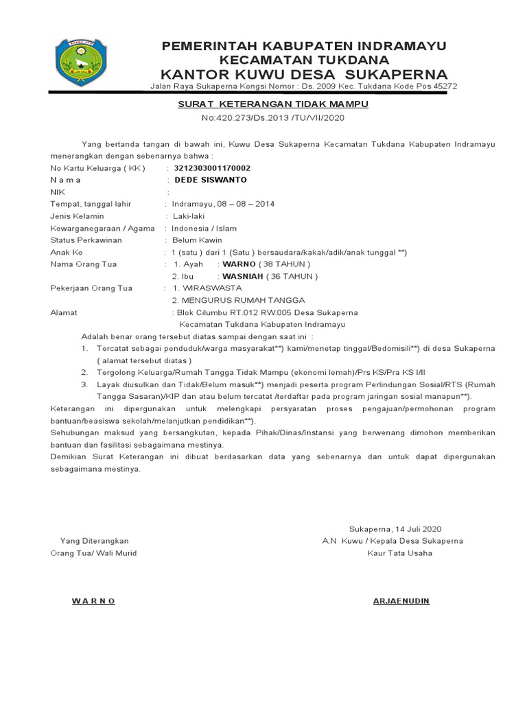 Sktm. Untuk Sekolah Dede | PDF