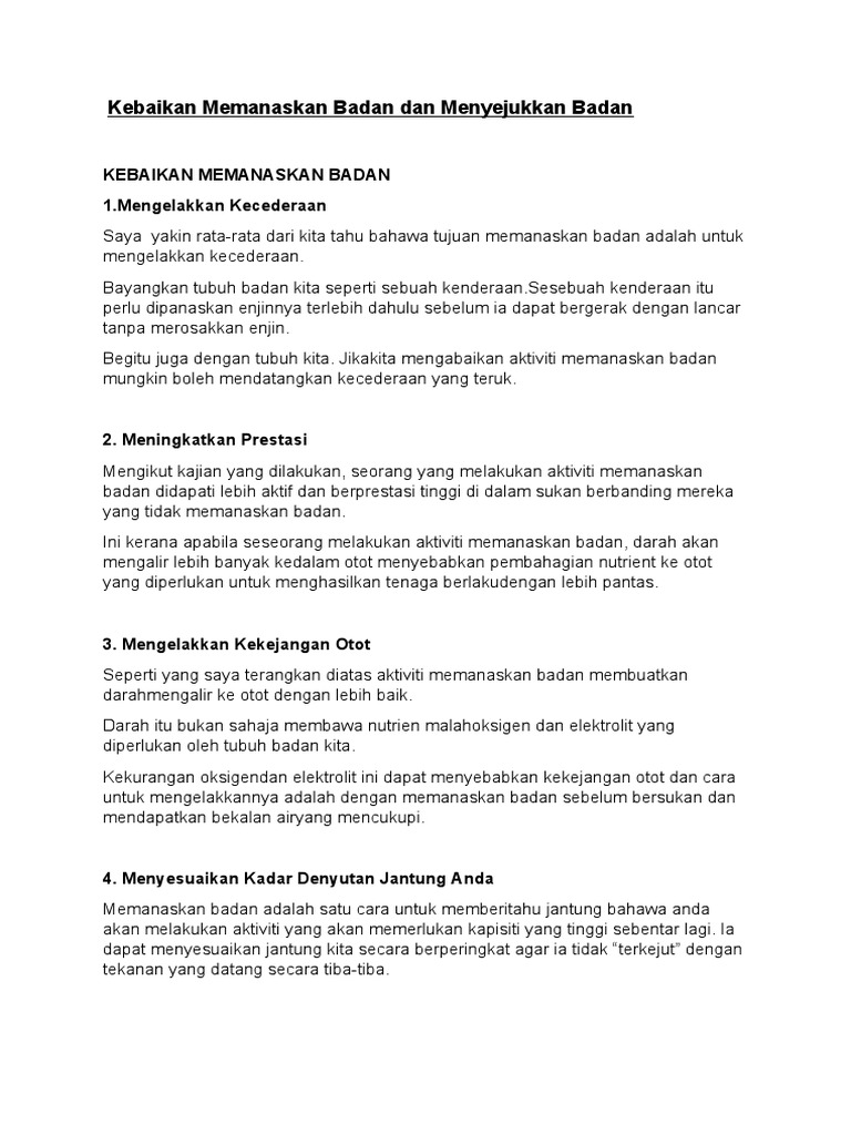 Kebaikan Memanaskan Badan Dan Menyejukkan Badan | PDF | Pengembangan ...