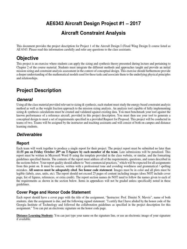 AE6343 Aircraft Design Project #1 - 2017 Aircraft Constraint Analysis ...