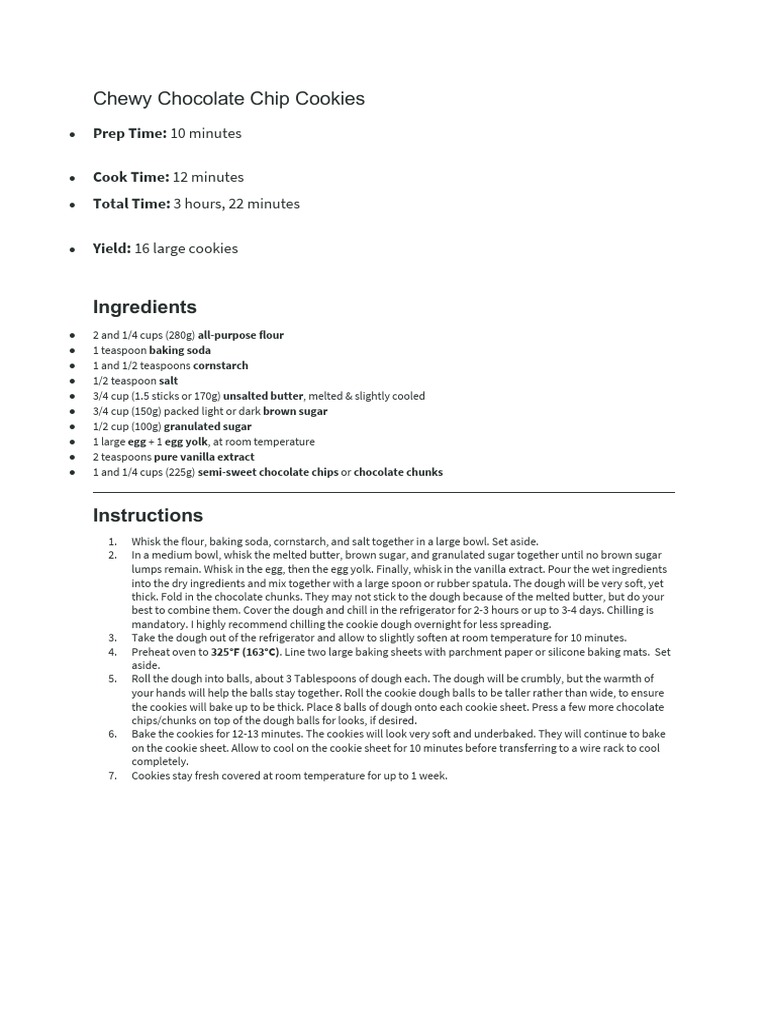 Perfect Chewy Cookies Recipe | PDF | Dough | Teaspoon