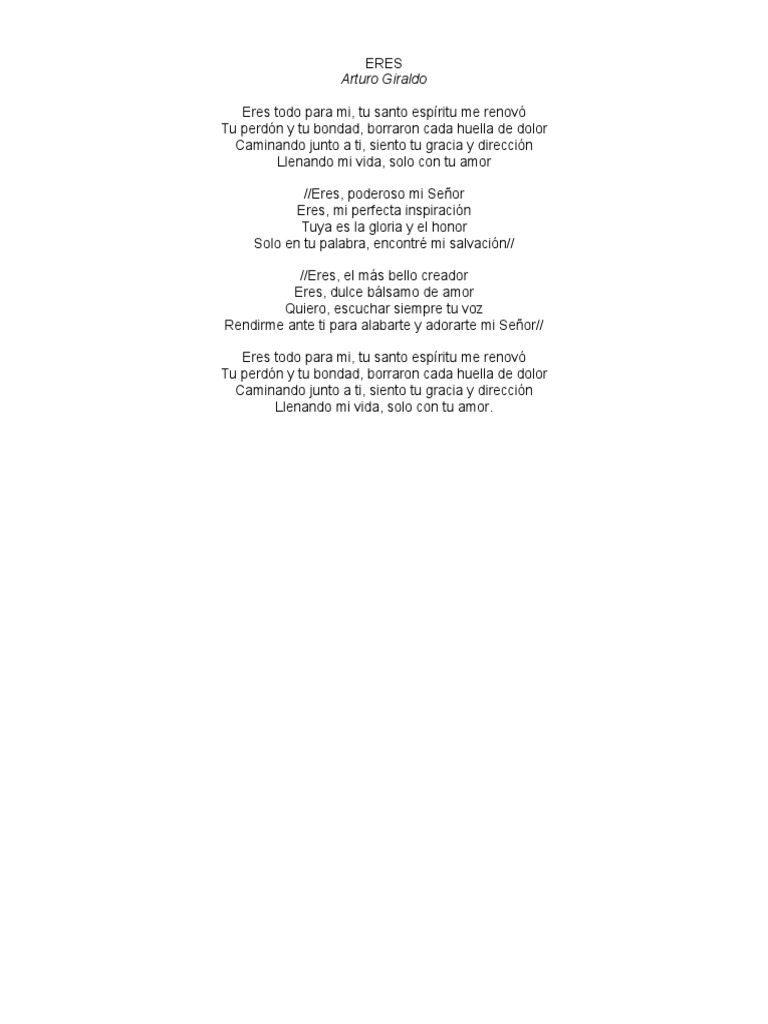 Letra ERES - Arturo Giraldo | PDF
