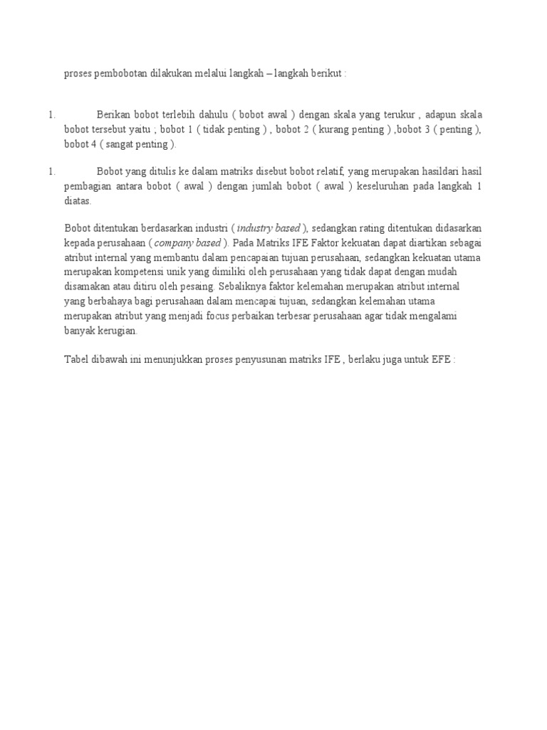 Metode Pembobotan dalam Matriks IFE | PDF