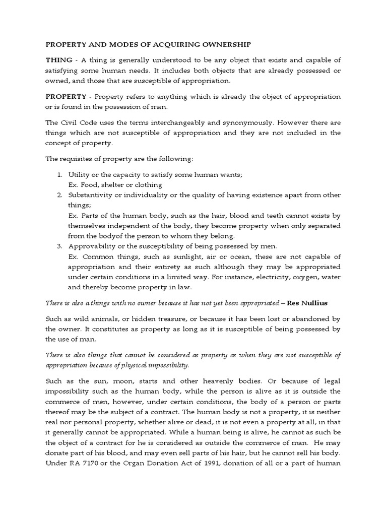 Classification of Things, Modes of Acquiring Ownership, and ...