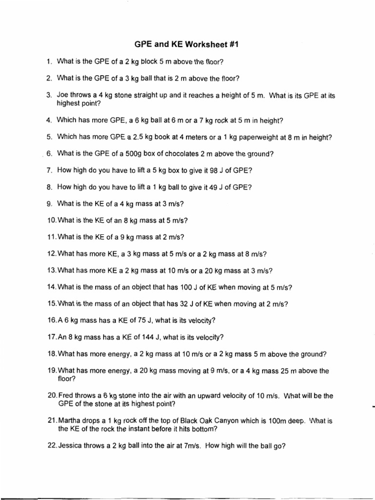 Ke And Pe Worksheet Kinetic Energy Equation Scaffolded Worksheet