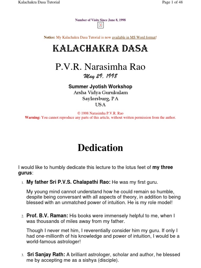 Kalachakra Dasa Tutorial | PDF | Planets In Astrology | Divination