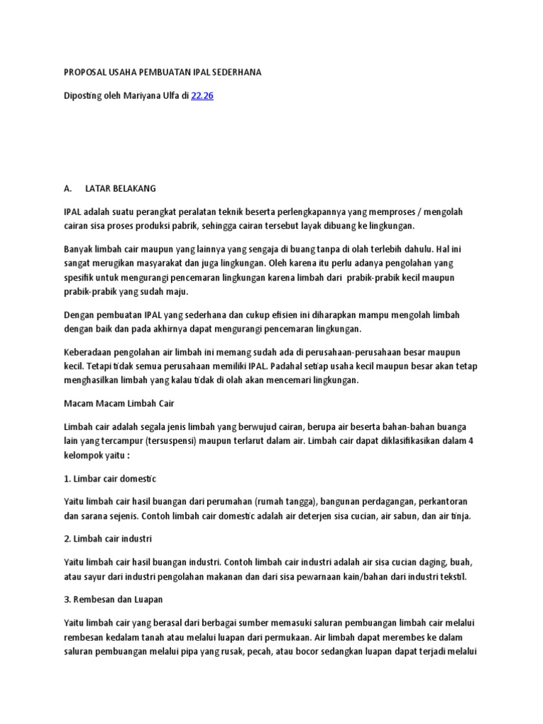 Proposal Usaha Pembuatan Ipal Sederhana | PDF