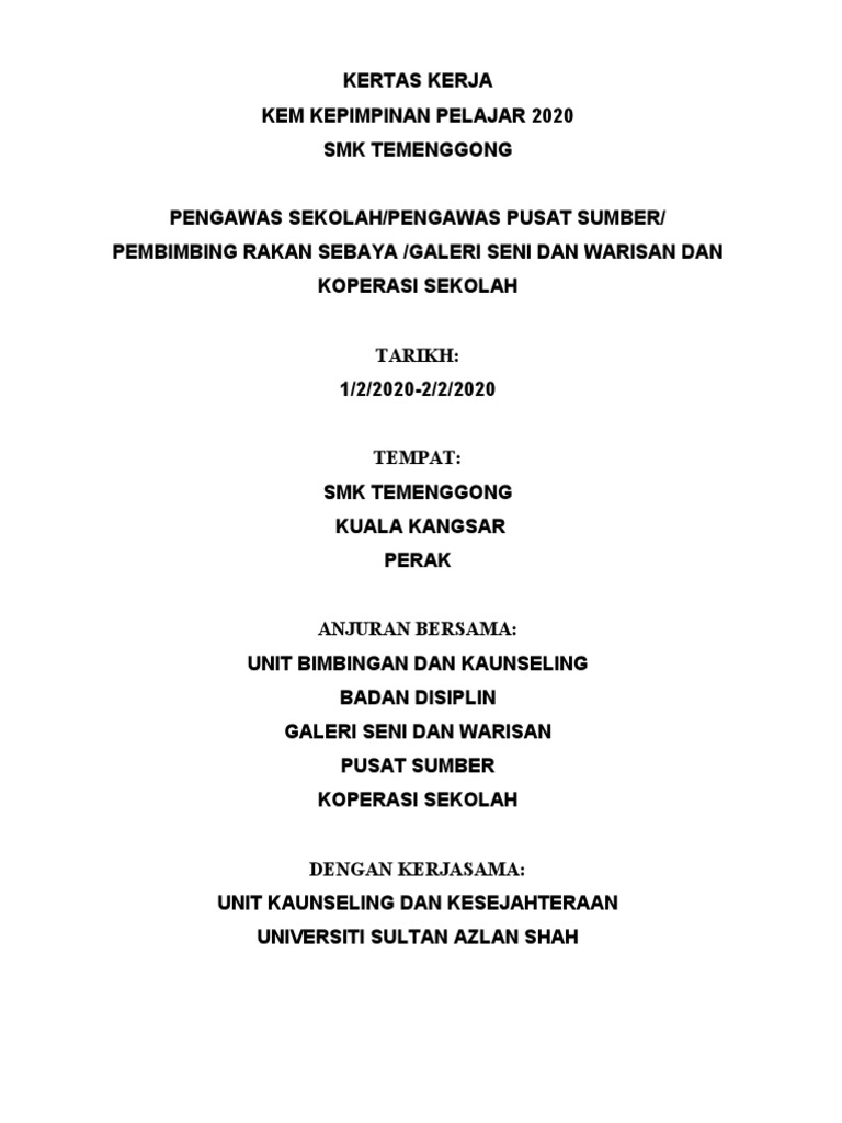 Kertas Kerja Kursus Kepimpinan 2020 | PDF