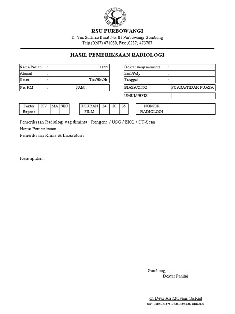 Hasil Pemeriksaan Radiologi RSU Purbowangi | PDF