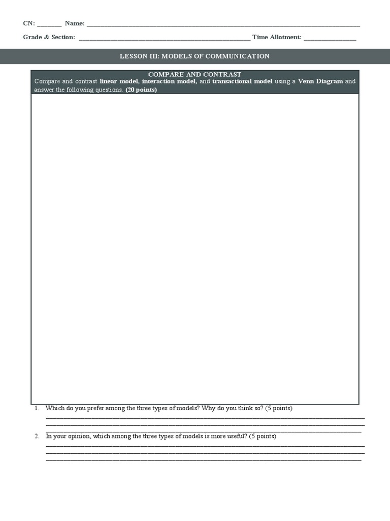 Compare and Contrast Linear Model, Interaction Model, and Transactional Model Using A Venn ...