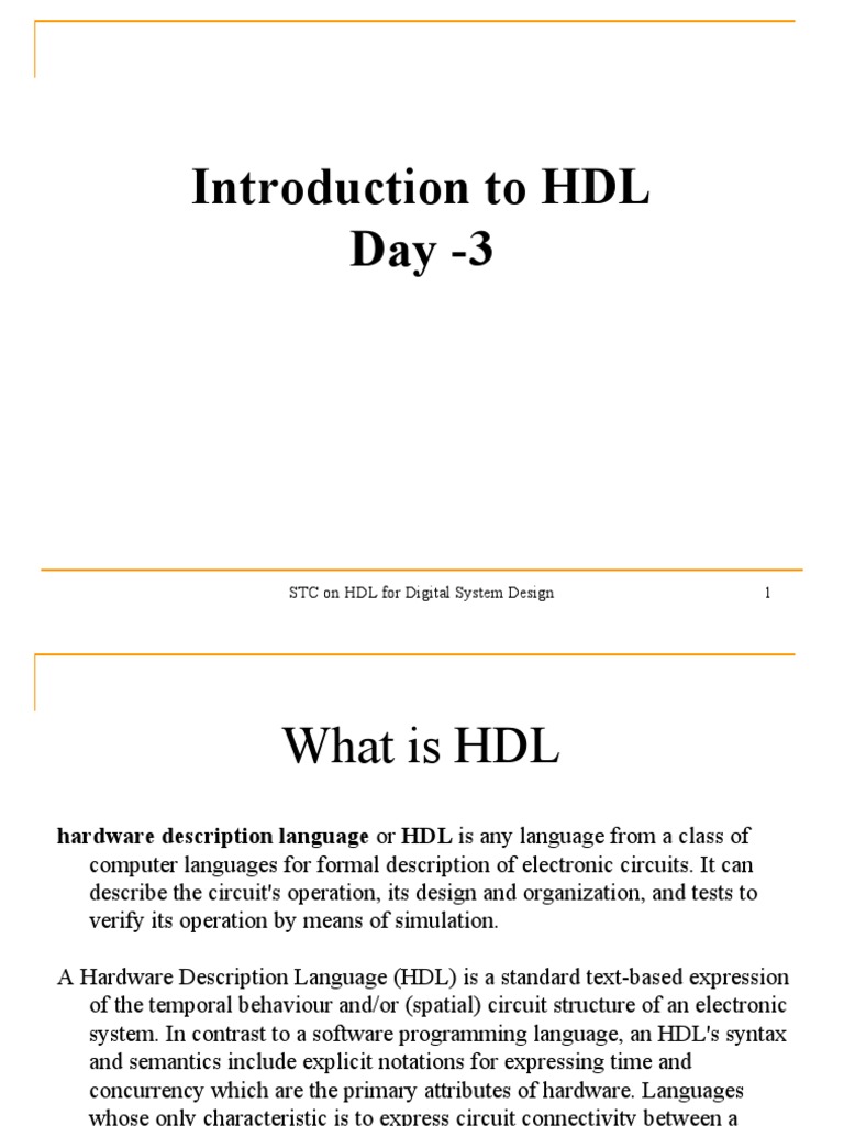 Introduction To HDL Day - 3: STC On HDL For Digital System Design 1 | PDF | Hardware Description ...