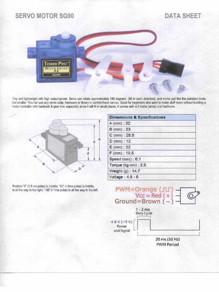 SG90 Servo Motor Datasheet | PDF | Manufactured Goods | Electrical ...