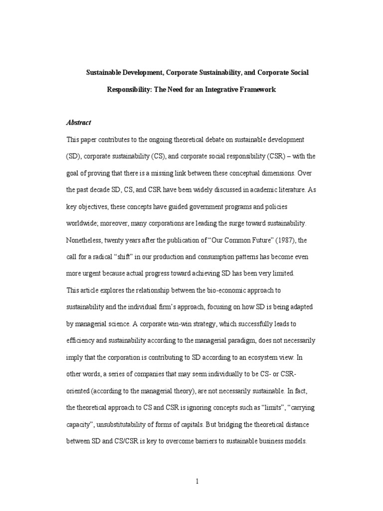 Sustainable Development, Corporate Sustainability, and Corporate Social ...