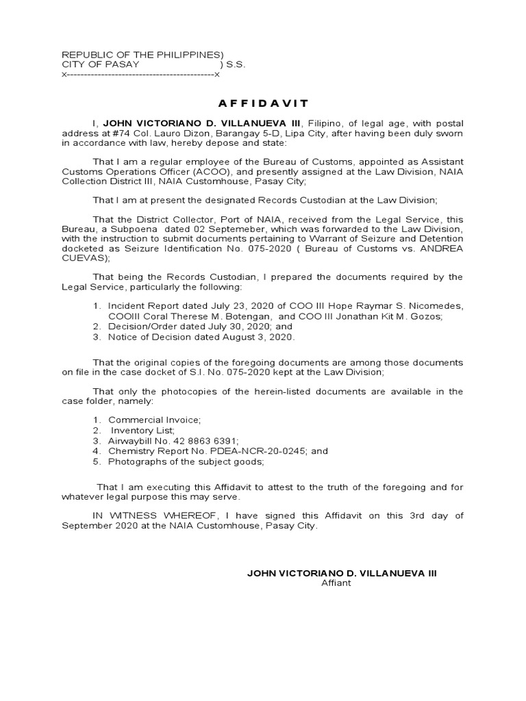 Affidavit of Record Custodian | PDF