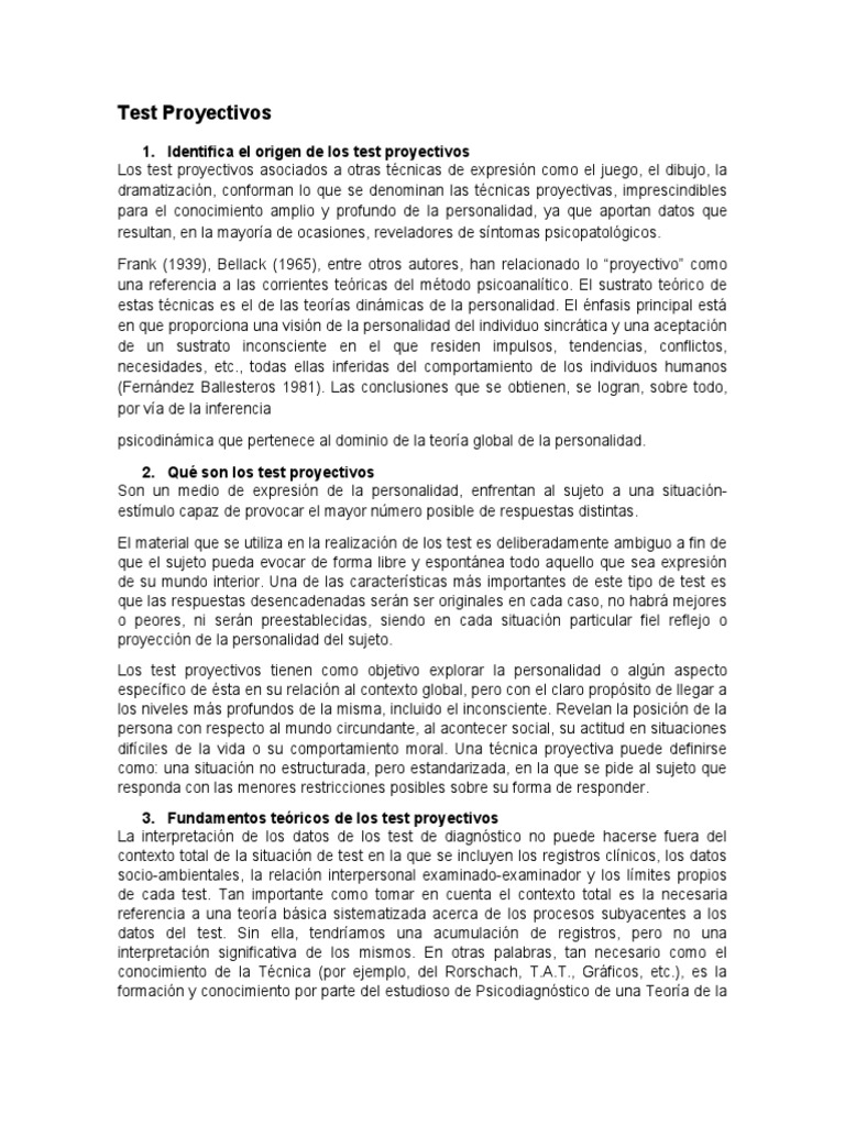 Test Proyectivos | PDF | Mente inconsciente | Psicoanálisis