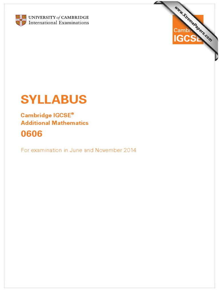 Syllabus: Cambridge IGCSE Additional Mathematics | PDF | Trigonometric ...