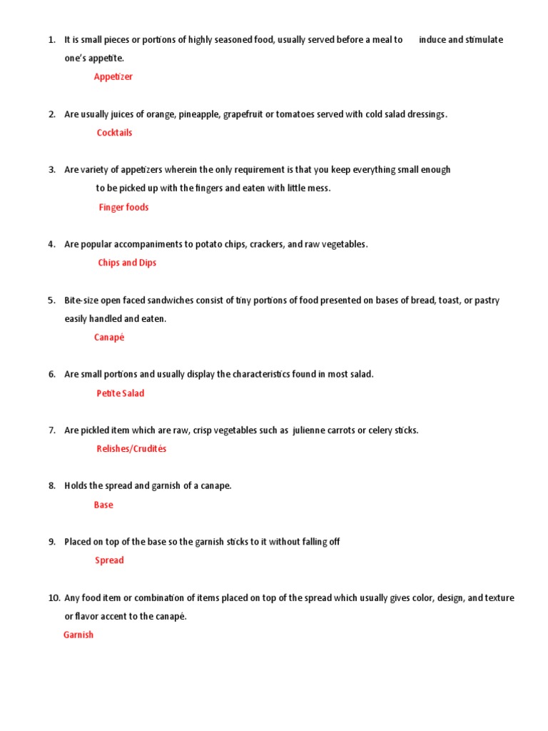 Appetizers Quiz | PDF