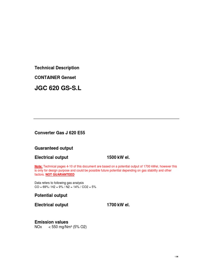 JGC 620 GS-S.L: Technical Description Container Genset | PDF | Piston ...