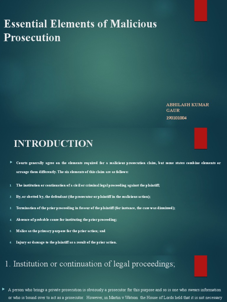 Essential Elements of Malicious Prosecution | PDF | Malicious ...