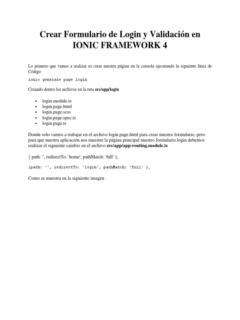 GUIA #7crear Formulario de Login y Validación en IONIC FRAMEWORK 4 | PDF | Marco de software ...