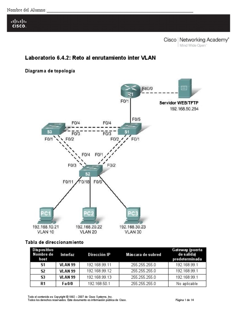 Lab - 13 - Reto Al Enrutamiento Inter VLAN | PDF | Enrutador (Computación) | Conmutador de red