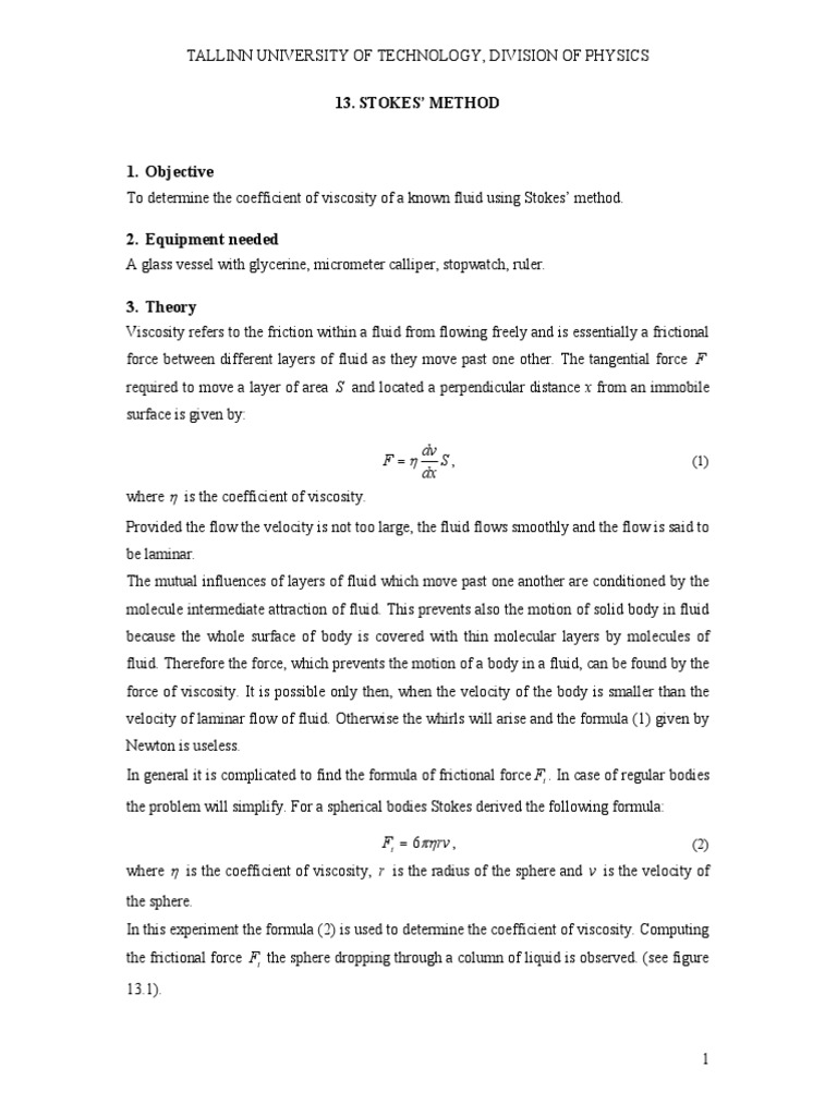 Determining Viscosity with Stokes' Method | PDF | Viscosity | Fluid ...