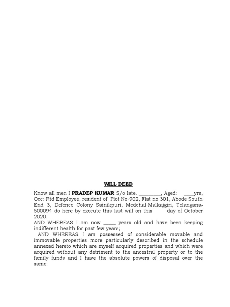 Will Deed | PDF | Property | Ethical Principles