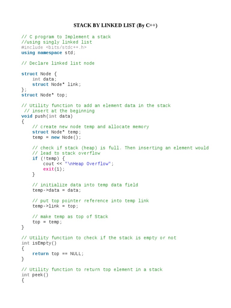 Stack by Linked List (By C++) : #Include | PDF | Software Engineering ...