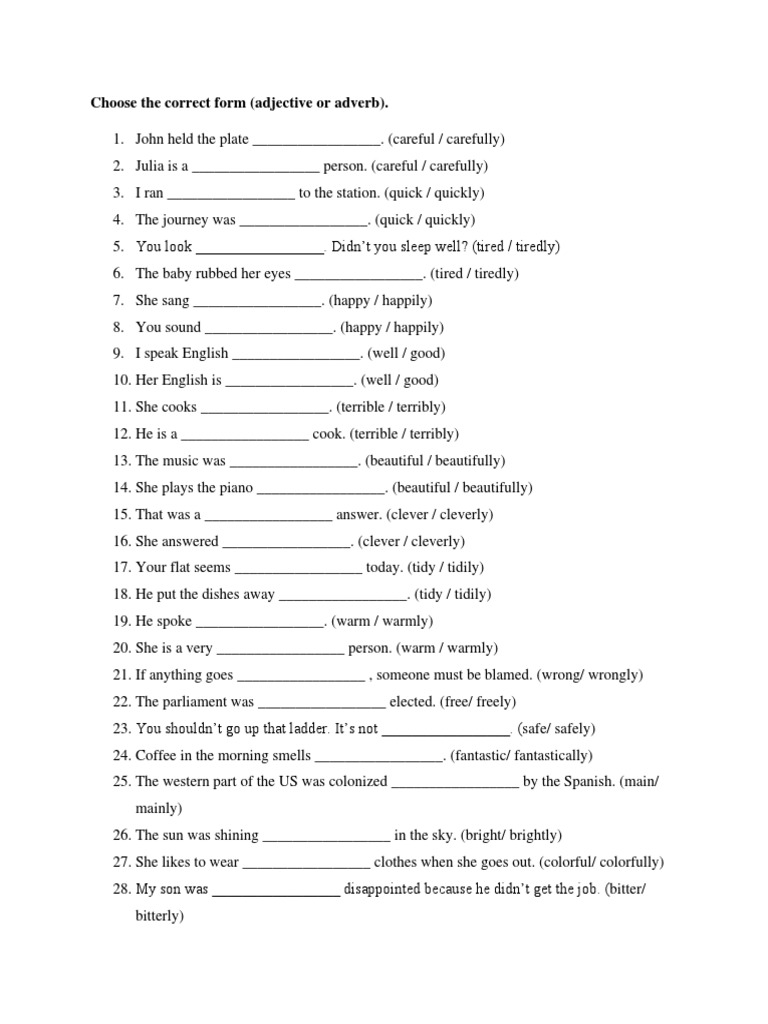 ADJECTIVE Vs ADVERB PRACTICE | PDF | Language Arts & Discipline