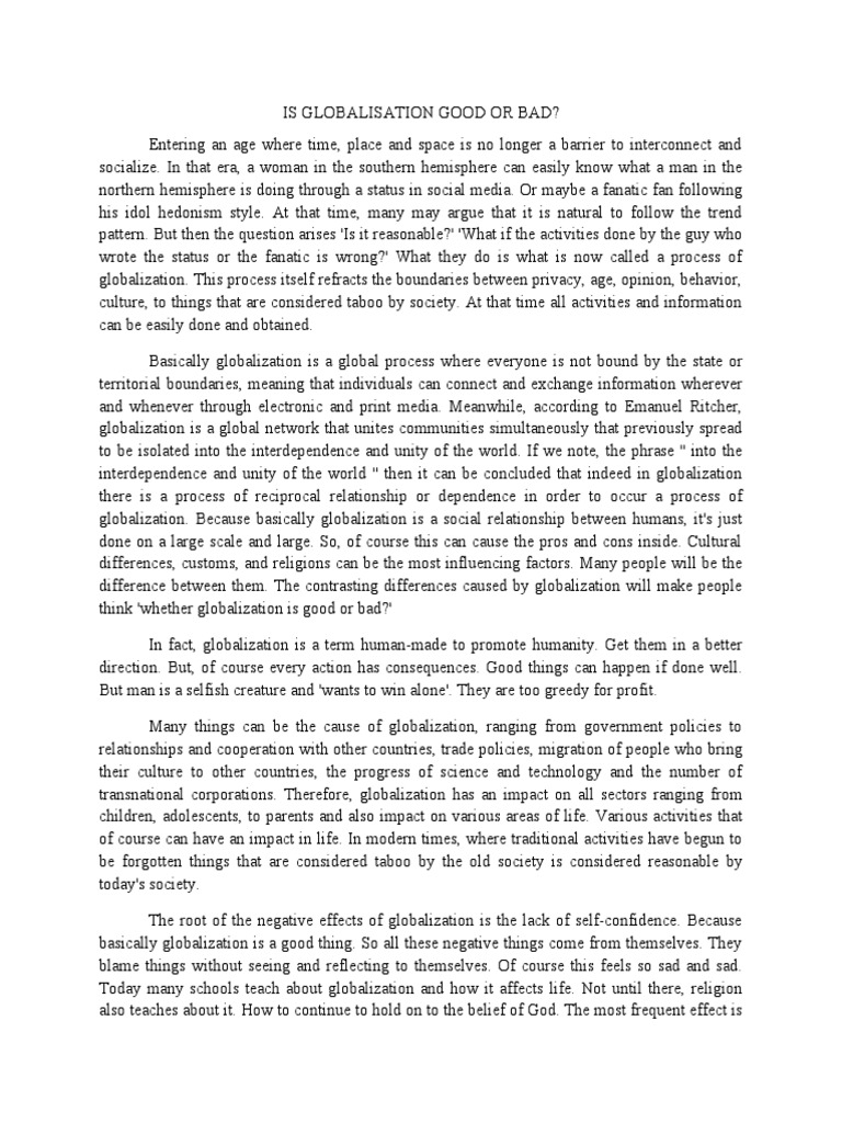Is Globalisation Good or Bad? | PDF | Globalization | Society