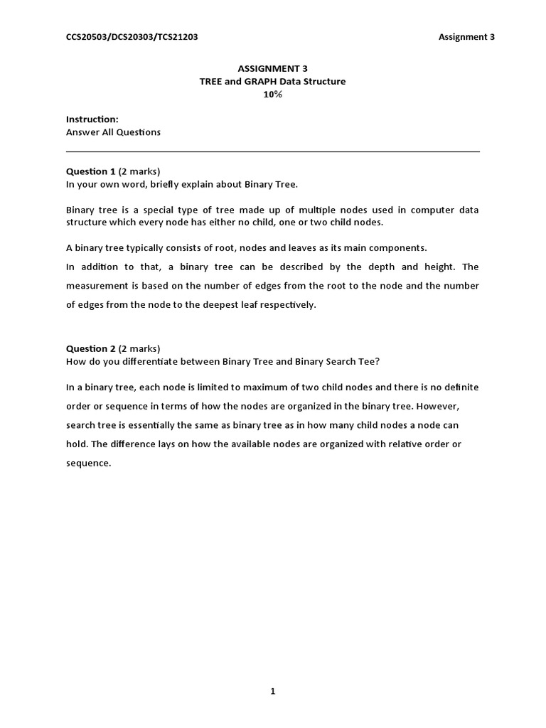 Assignment 3 TREE and GRAPH Data Structure 10% Instruction:: CCS20503 ...