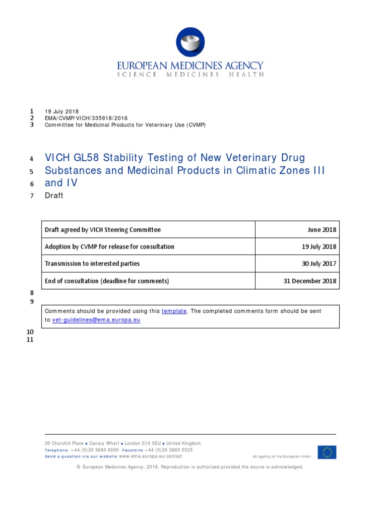 Draft Vich gl58 Stability Testing New Veterinary Drug Substances ...