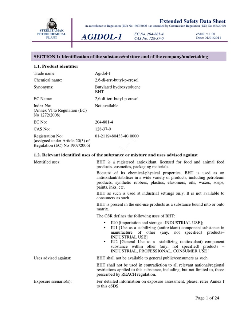 Agidol-1: SECTION 1: Identification of The Substance/mixture and of The ...