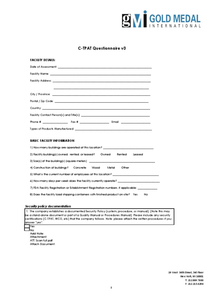 CTPAT Questionnaire 1.3 | PDF | Security Alarm | Security Guard