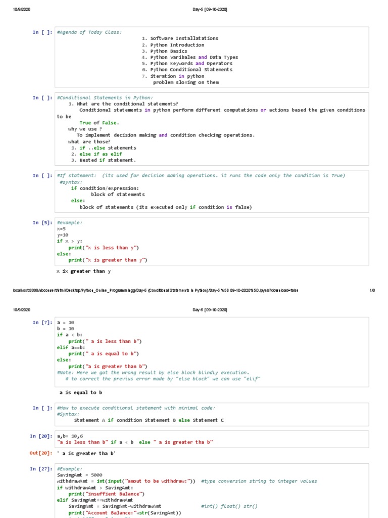 Day 5 09 10 2020 Conditional Statements And Iterations Download Free Pdf Control Flow