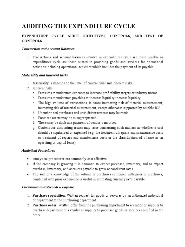 Auditing The Expenditure Cycle: Expenditure Cycle Audit Objectives ...