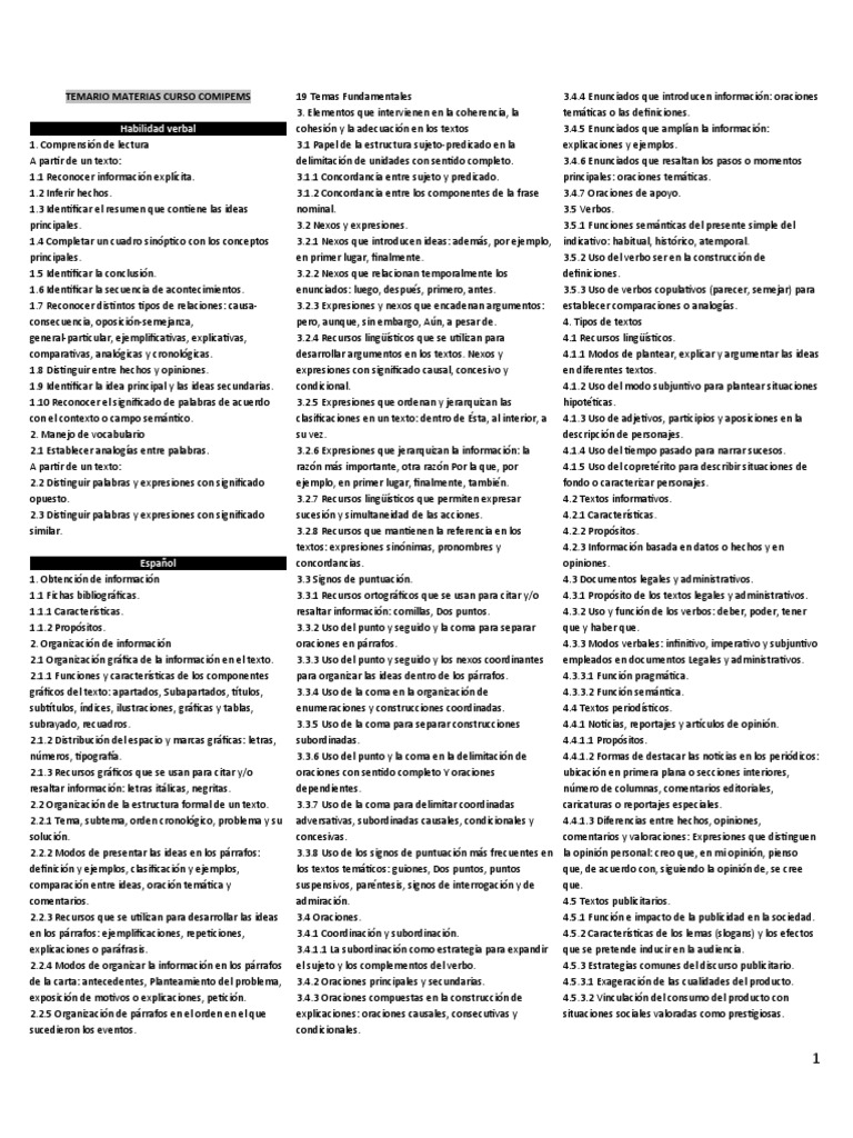 Temario Completo Comipems para Imprimir y Pegar | PDF | Oración (Lingüística) | Democracia