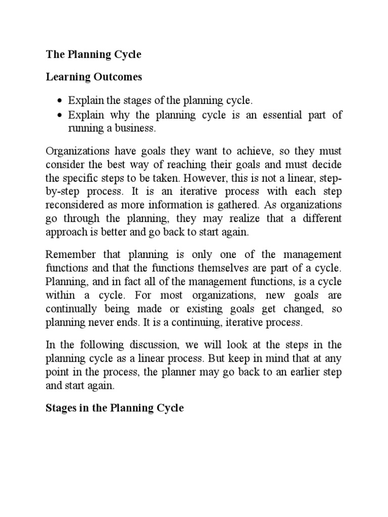 8a. The Planning Cycle | PDF | Sales | Goal