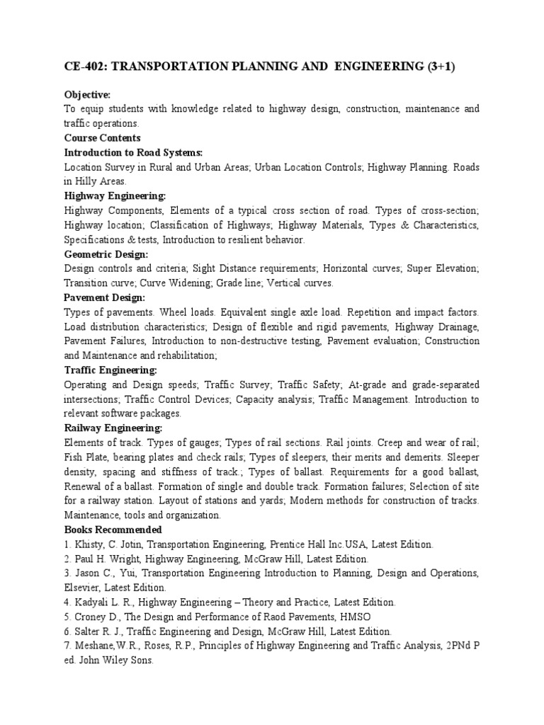 Transportation Planning & Engineering Course | PDF | Track (Rail ...