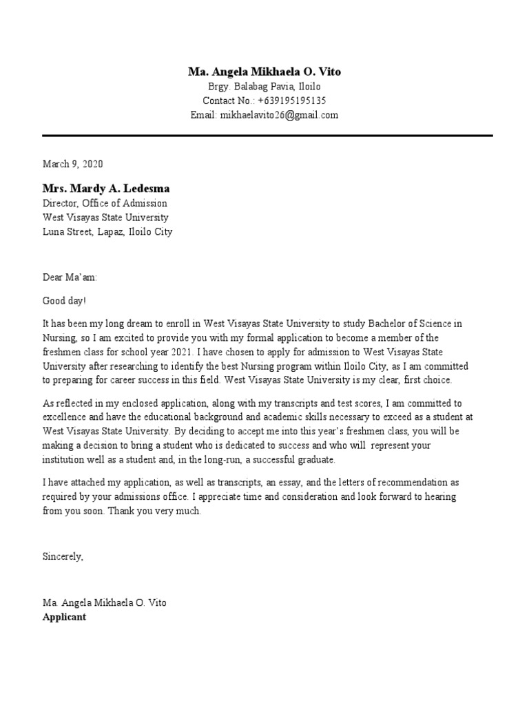 Application Letter Sample | PDF | University And College Admission ...