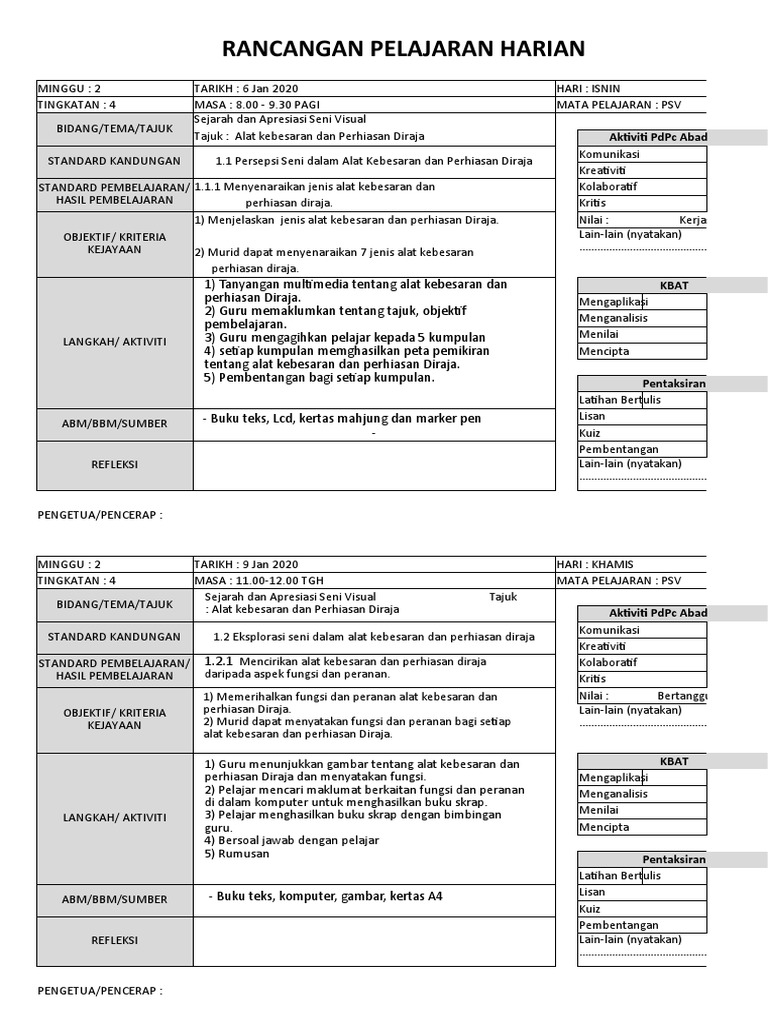 RPH PSV T4 2020 - Ilustrasi | PDF
