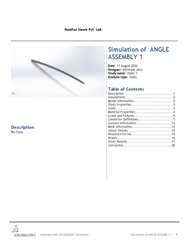 ANGLE ASSEMBLY 1-Static 1-2 | PDF | Strength Of Materials | Elasticity ...