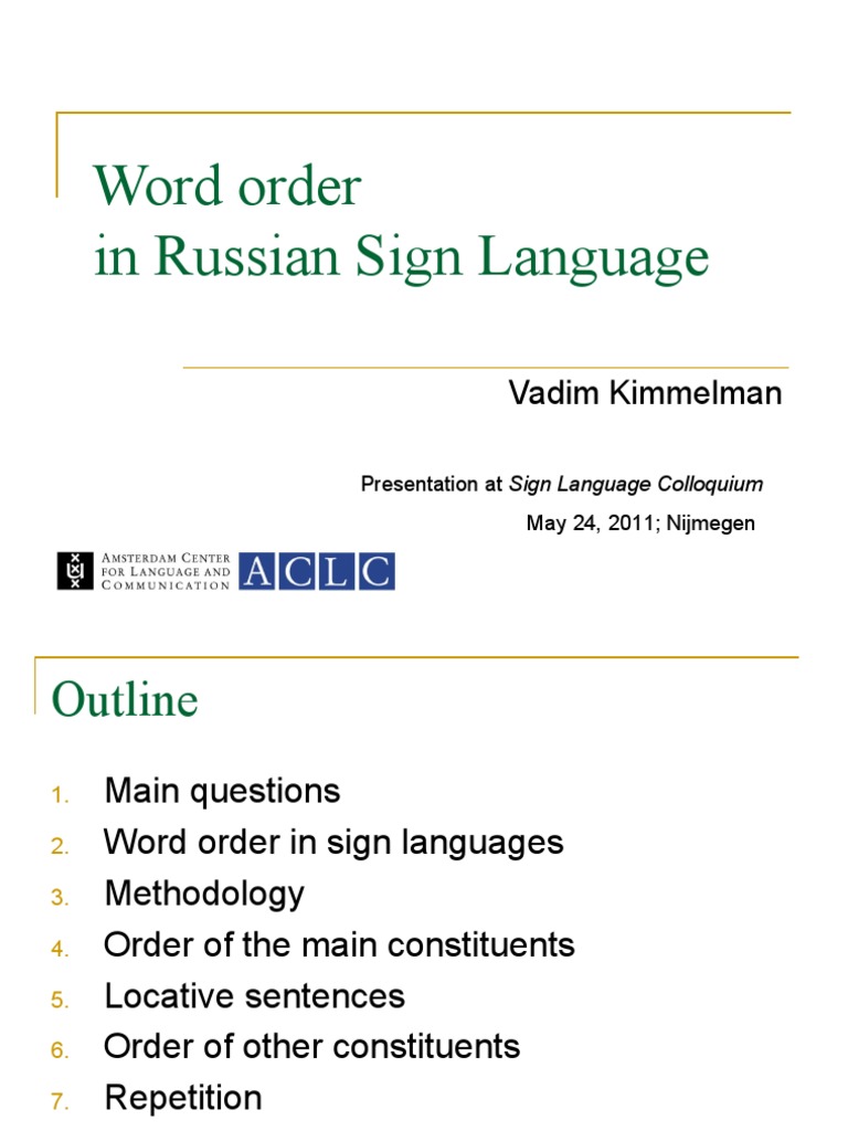 Word Order in Russian Sign Language: Vadim Kimmelman | PDF | Word | Verb