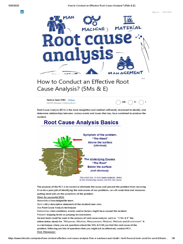 How To Conduct An Effective Root Cause Analysis - (5Ms & E) | PDF ...