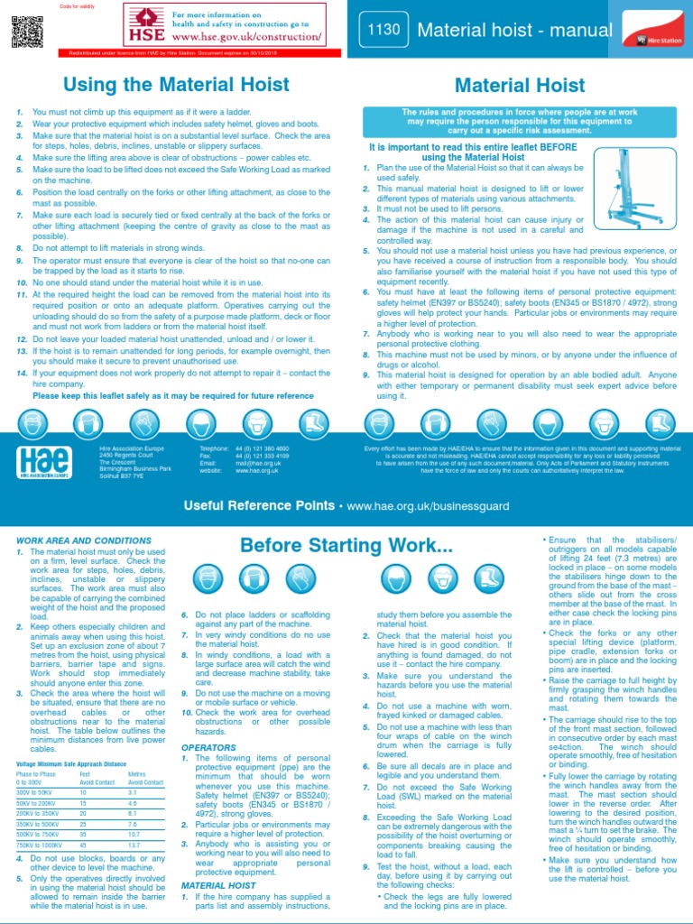 Material Hoist Using The Material Hoist | PDF | Personal Protective ...