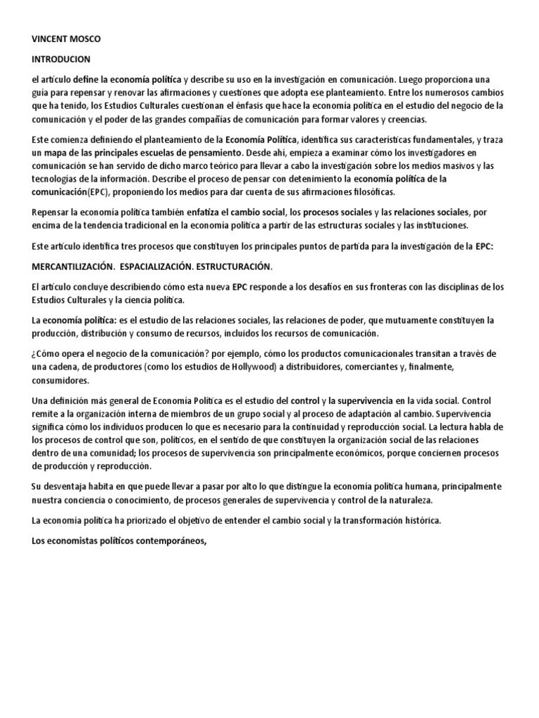 Economía Política en Comunicación | PDF | Economía política | Estudios ...