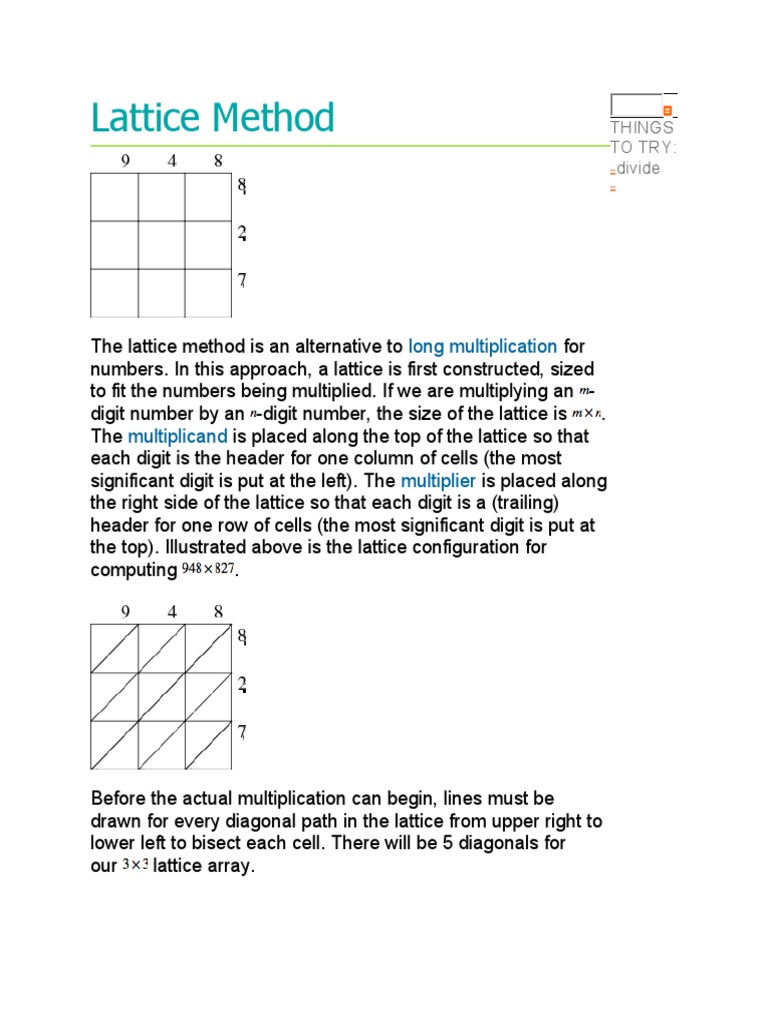 Lattice Method: Long Multiplication | PDF | Multiplication | Applied ...