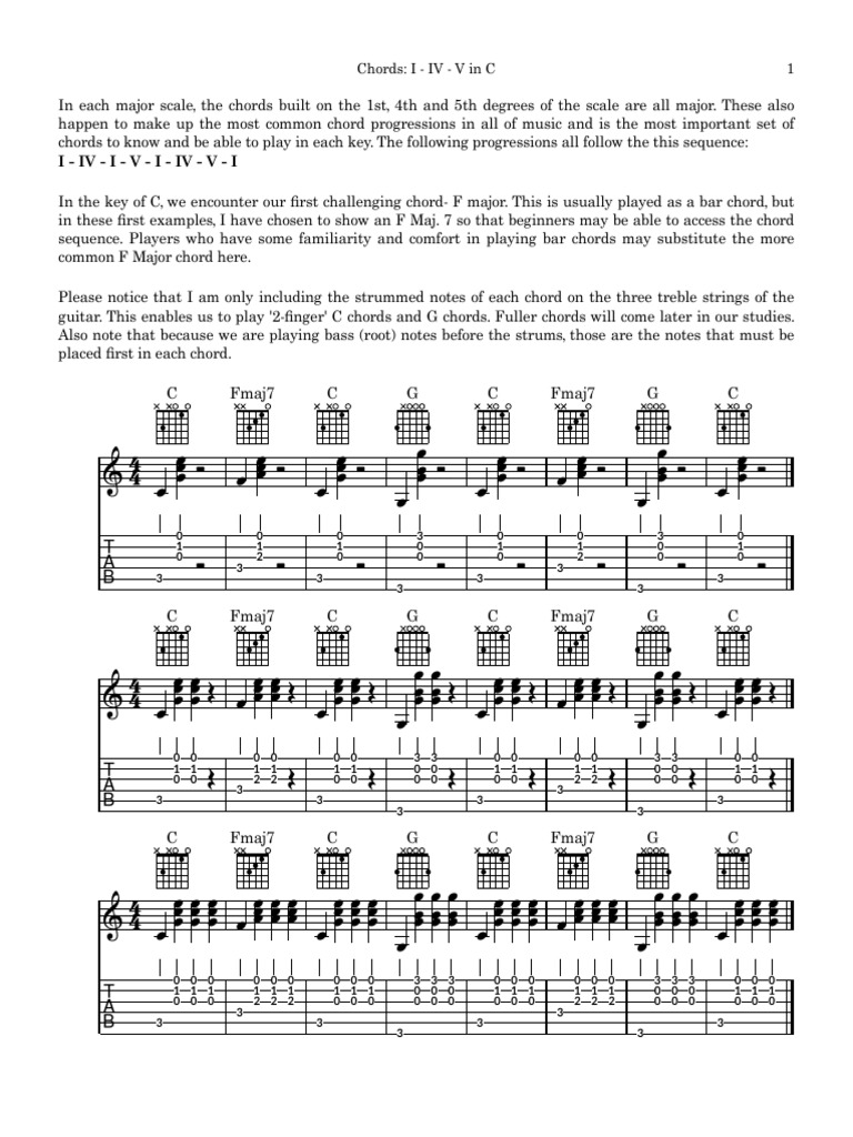 An Introduction to the I-IV-V Chord Progressions in the Keys of C, G ...