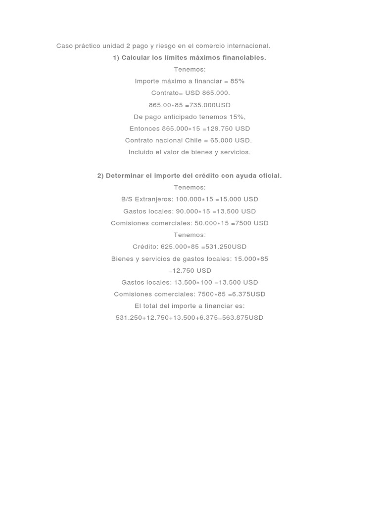 Caso práctico unidad 2 pago y riesgo en el comercio internacional | PDF