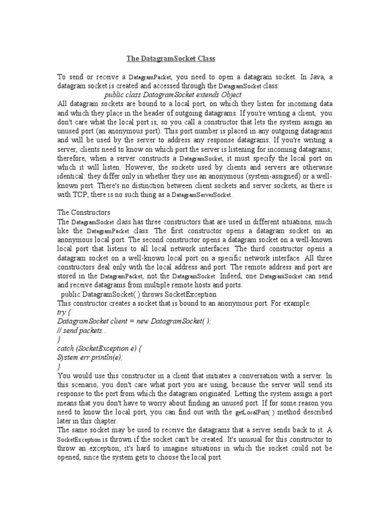 Public Class Datagramsocket Extends Object Pdf Port Computer Networking Network Socket